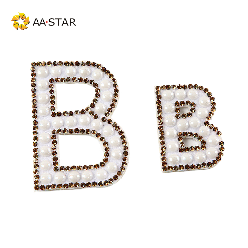 Wholesale alphabet hotfix patches rhinestone and pearl mixes