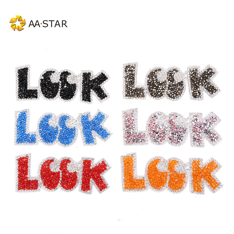 Hotfix look rhinestone patch letter iron on resin stones