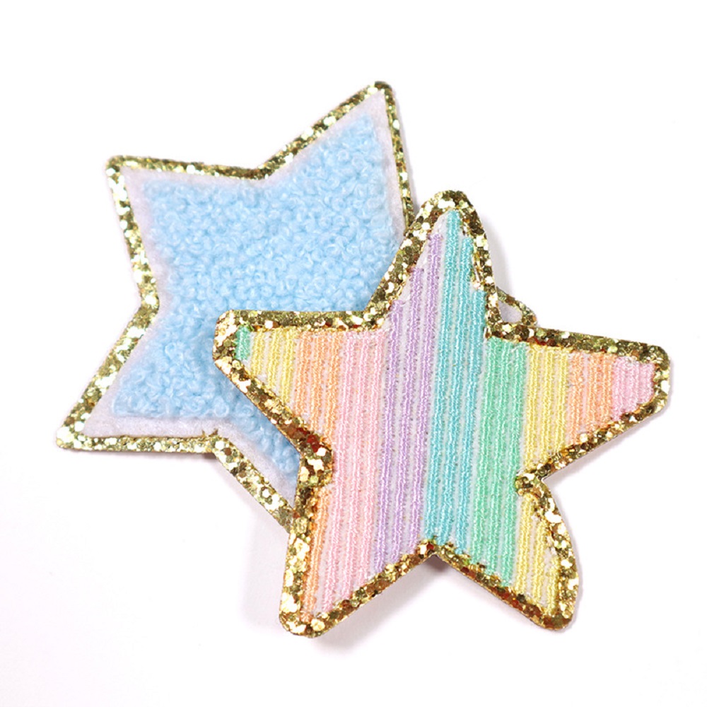 Chenille rainbow stars patch embroidery design woven for kids