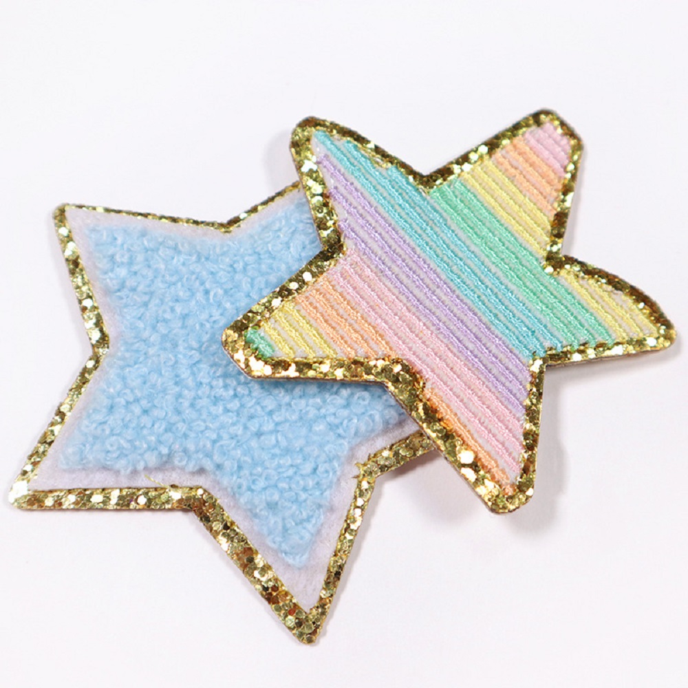 Chenille rainbow stars patch embroidery design woven for kids