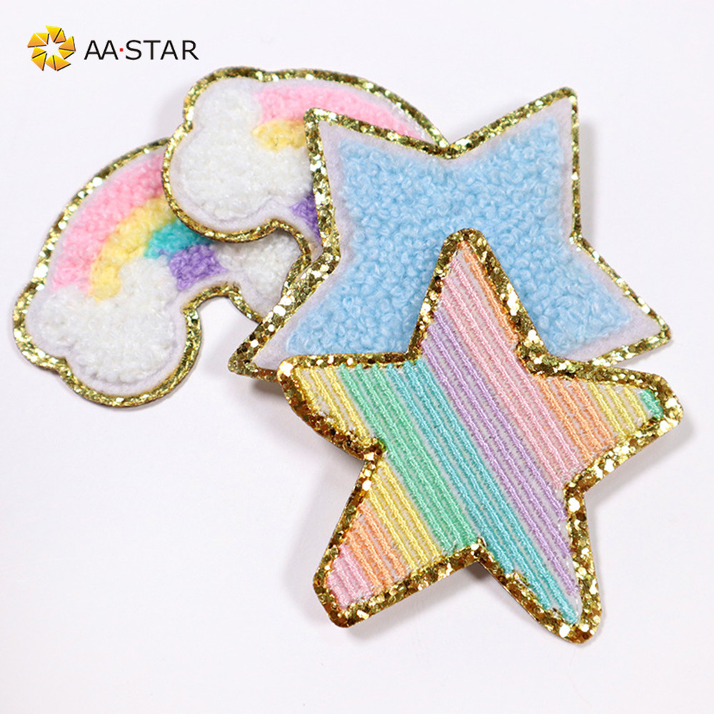 Chenille rainbow stars patch embroidery design woven for kids