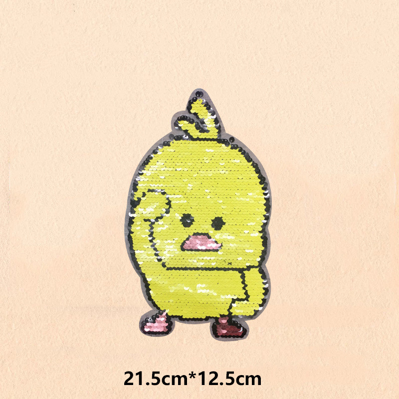 Heat pressed cartoon reversible sequin duck patch ready to ship