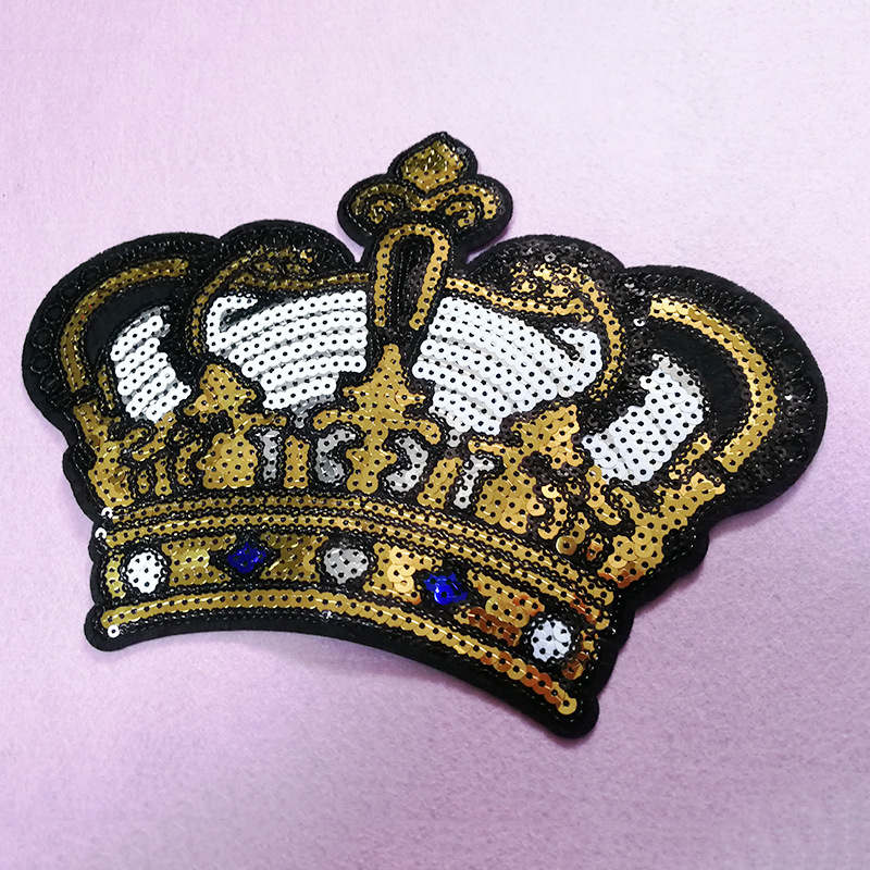 Big sew on/iron on sequin crown cloth patches
