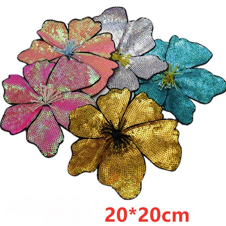 Flowers iron on gold sequin applique patches