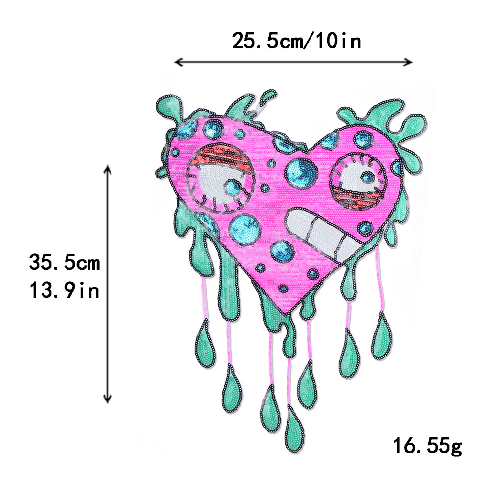 Big size sequin red heart iron on patch for coat
